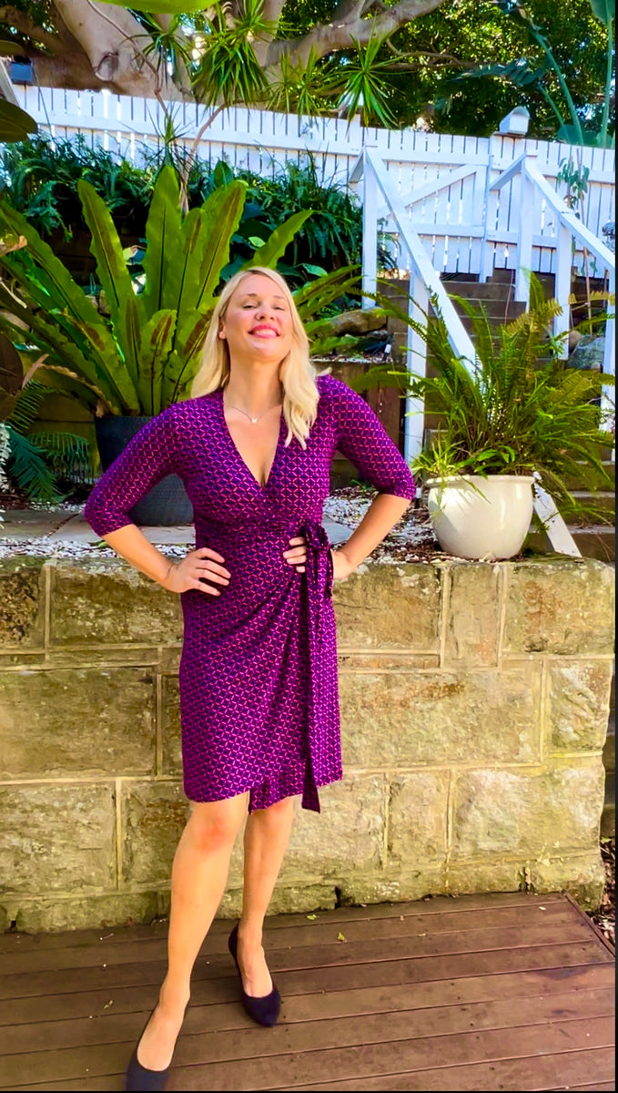 Aurora 3/4 Sleeve Wrap Dress – Rebecca Ruby