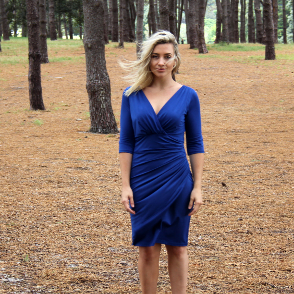 Cobalt Ruched Dress – Rebecca Ruby