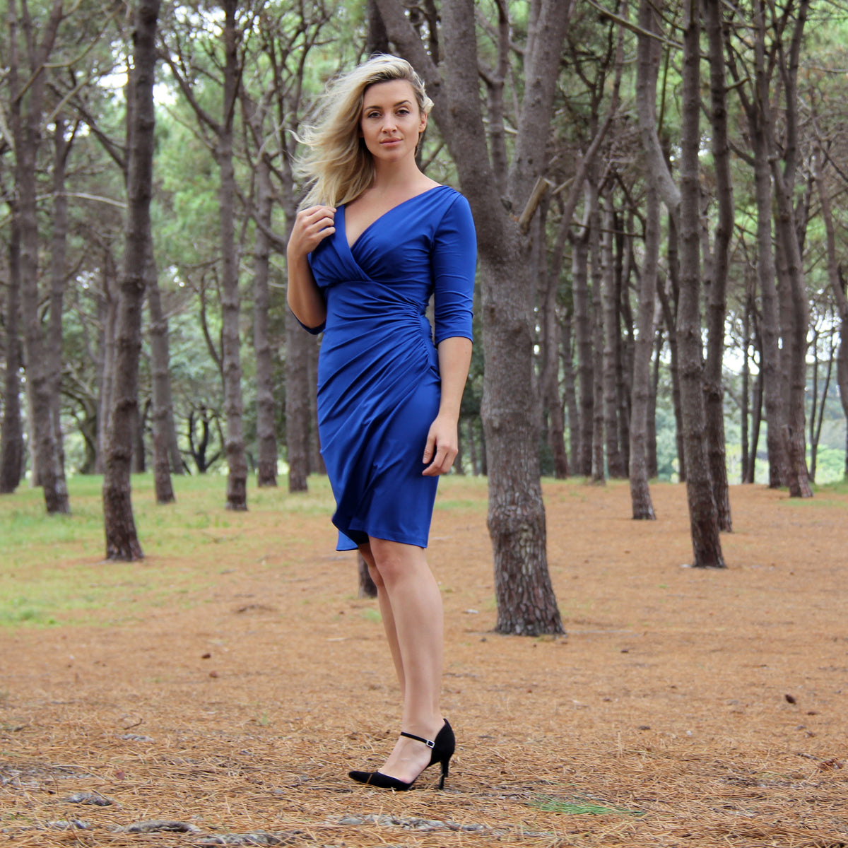 Cobalt Ruched Dress – Rebecca Ruby