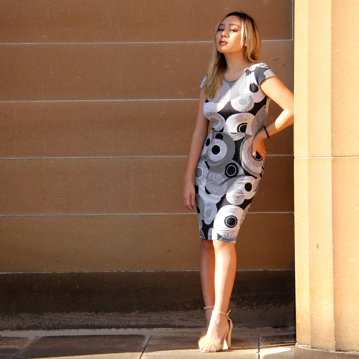 Reflections Capped Sleeve Dress – Rebecca Ruby